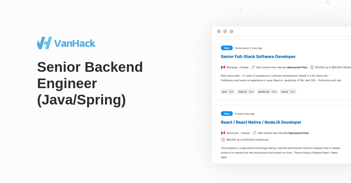 Senior Backend Engineer (Java/Spring) - VanHack